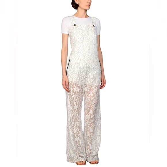 Pinko | Pants & Jumpsuits | Pinko White Lace Jumpsuit One Piece Romper Overalls Chantilly Lace ...